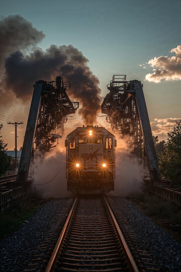 Locomotive Under Coal Loader at Sunset Stock Illustration ...