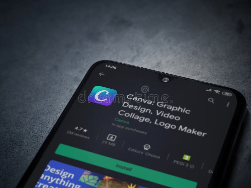 Canva - Graphic Design App Play Store Page on Smartphone on a Marble ... Canva - Graphic Design App Play Store Page on Smartphone on a Marble ...