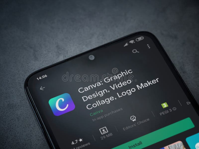 Canva - Graphic Design App Play Store Page on Smartphone on a Marble ... Canva - Graphic Design App Play Store Page on Smartphone on a Marble ...