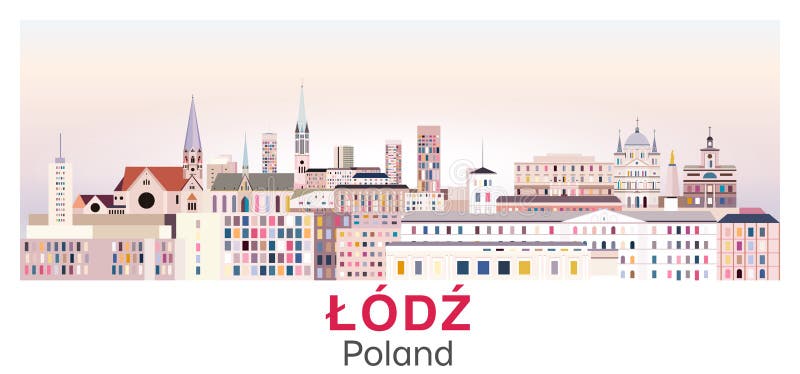 Lodz Skyline in Bright Color Palette Vector Poster Stock Vector ...