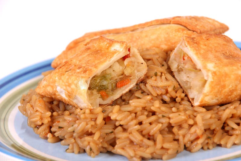 Loempia en rijst stock afbeelding. Image of plantaardig - 32910395