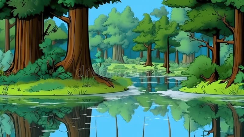A Lofi Peaceful Place in a Forest with a Lake, Cartoon Artwork, Ai ...