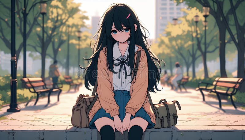 Lofi Sad Girl Anime Illustration Stock Illustration - Illustration of ...