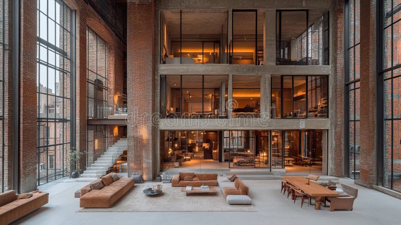 Loft Apartment Interior, City Warehouse Conversion, Large Windows, Open ...