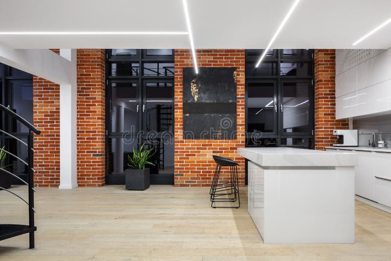 Loft Apartment with Led Ceiling Light Stock Image - Image of elegant ...