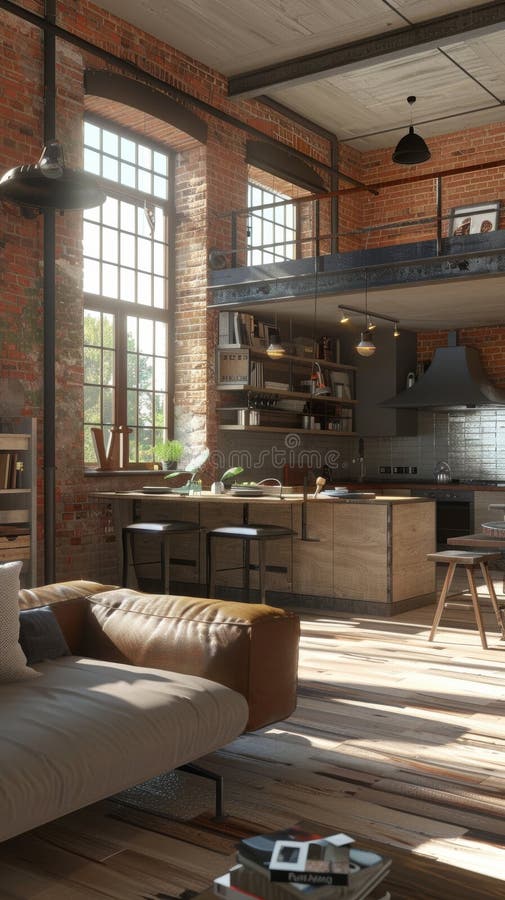 Loft Apartment with Modern Kitchen and Living Space, Interior Design ...