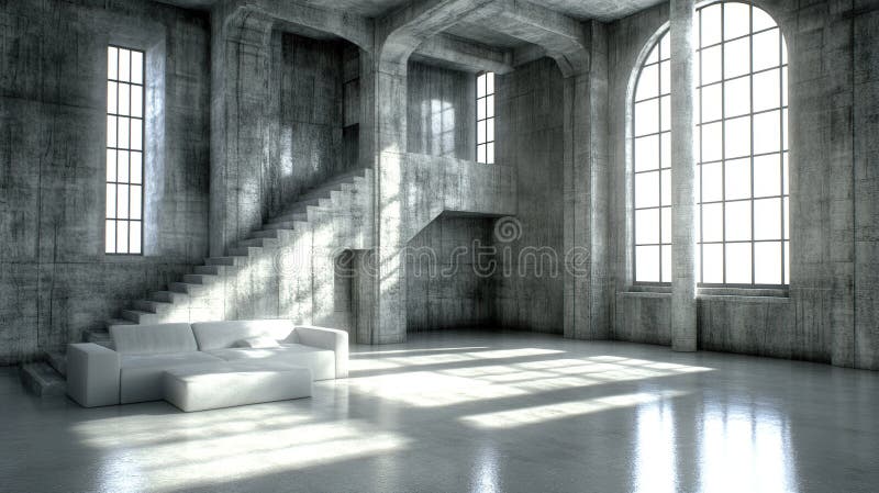 Loft Apartment Sunlight Interior Concrete Stairs Design Stock Image ...