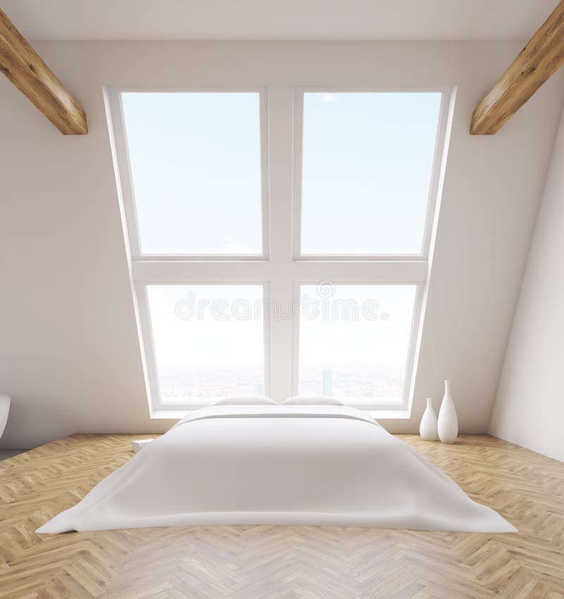 Loft Bedroom Interior Front Stock Illustration - Illustration of bright ...