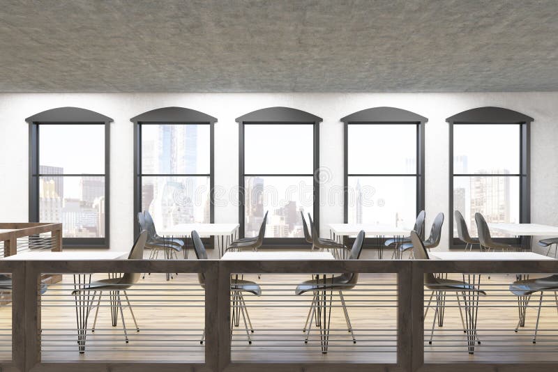 Loft Cafe with Square Tables and White Walls Stock Illustration ...