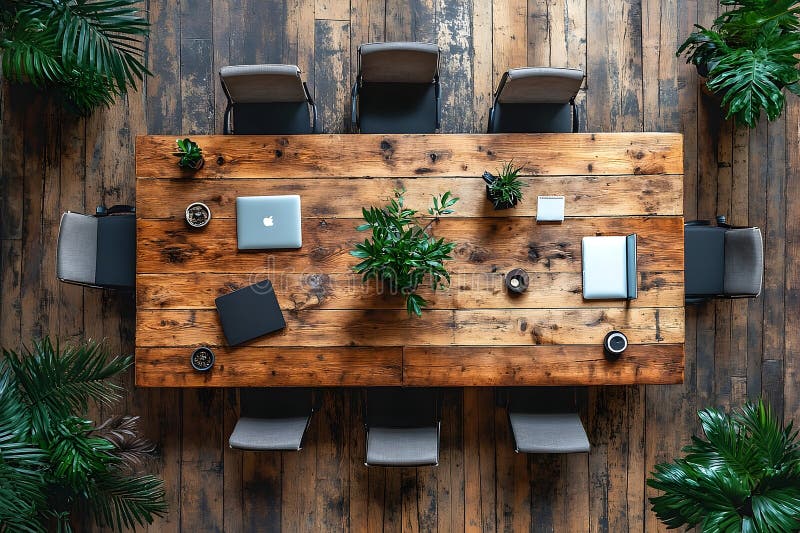 Rustic Conference Room Table Top View Stock Illustration - Illustration ...