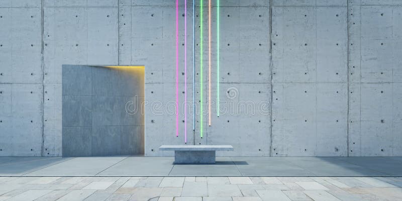 Loft Design Building Exterior with Neon Light Decoration and Stone ...