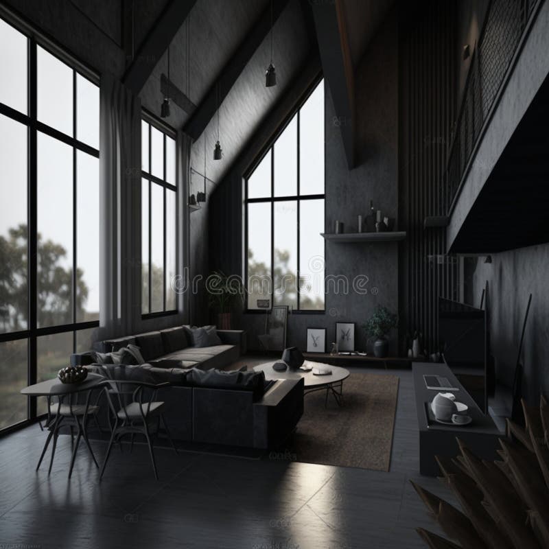Loft Interior with a Modern Dark Home Interior Background. Generative ...