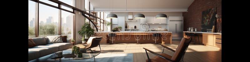 Loft Internal Design, Mid - Century Modern Stock Photo - Image of ...