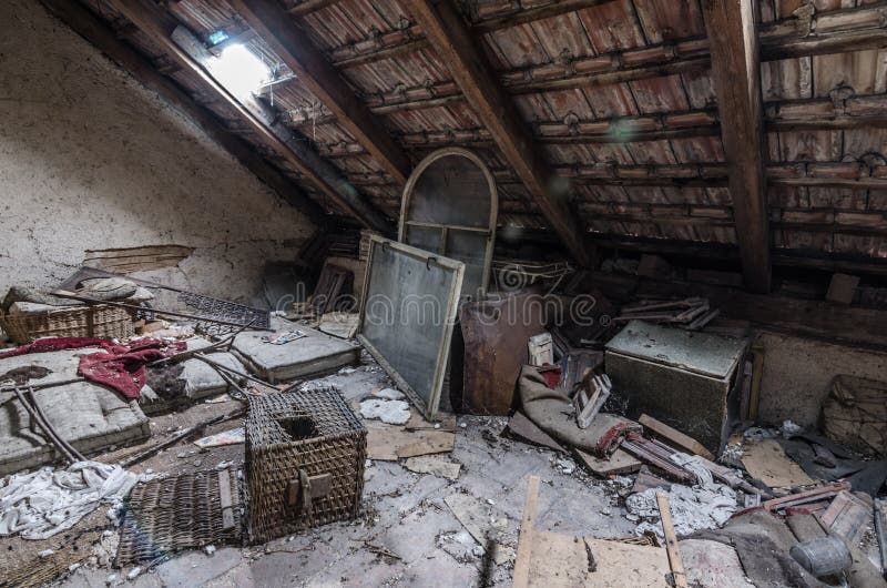 Loft with junk in house stock image. Image of ruin, leaving - 88194477