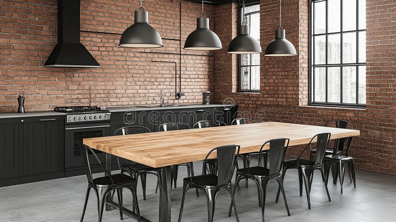Loft Kitchen, Dining Table, Brick Wall, Industrial Design, Interior ...