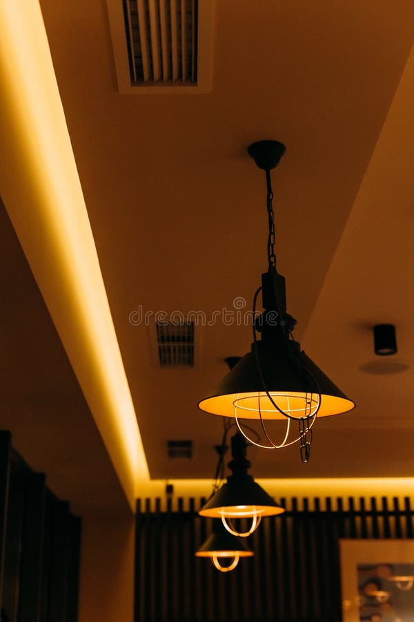 Loft Lamp Ceiling Inside Cafe Design Interior Stock Photo - Image of ...