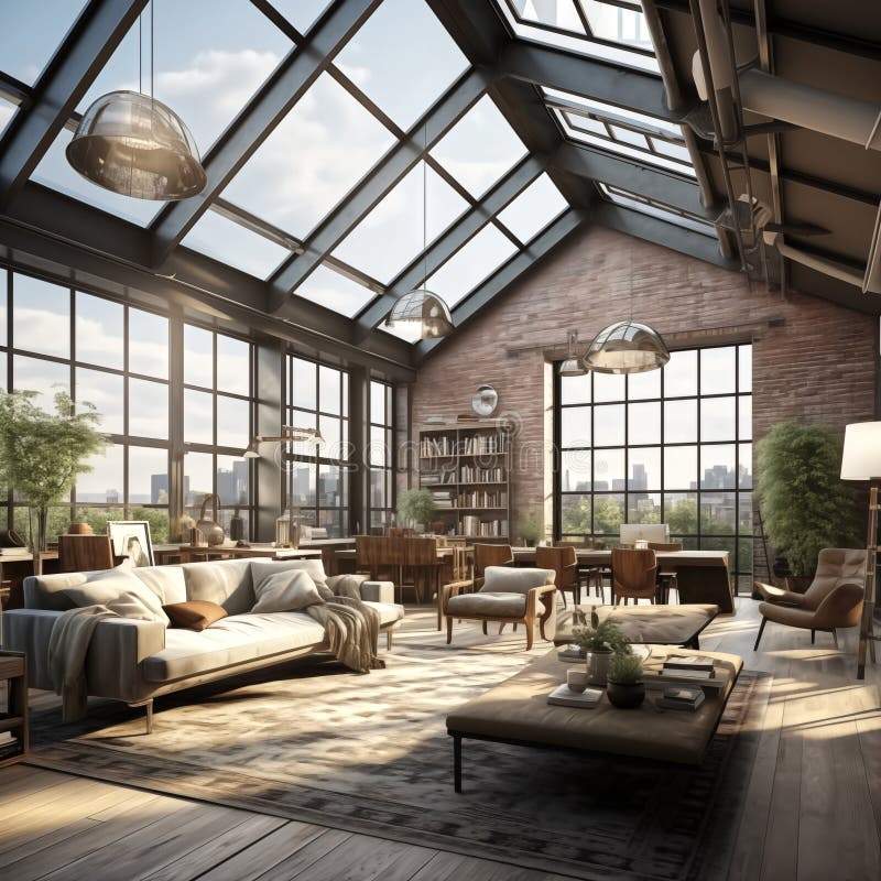 Loft, Large Windows with Natural Light, Office Room, Skylight Stock ...