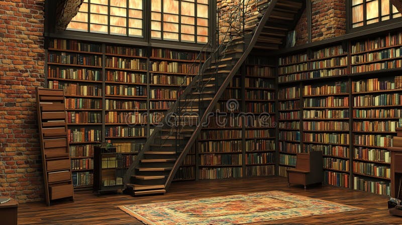 Loft Library Staircase Books Reading Room Study Stock Photo - Image of ...