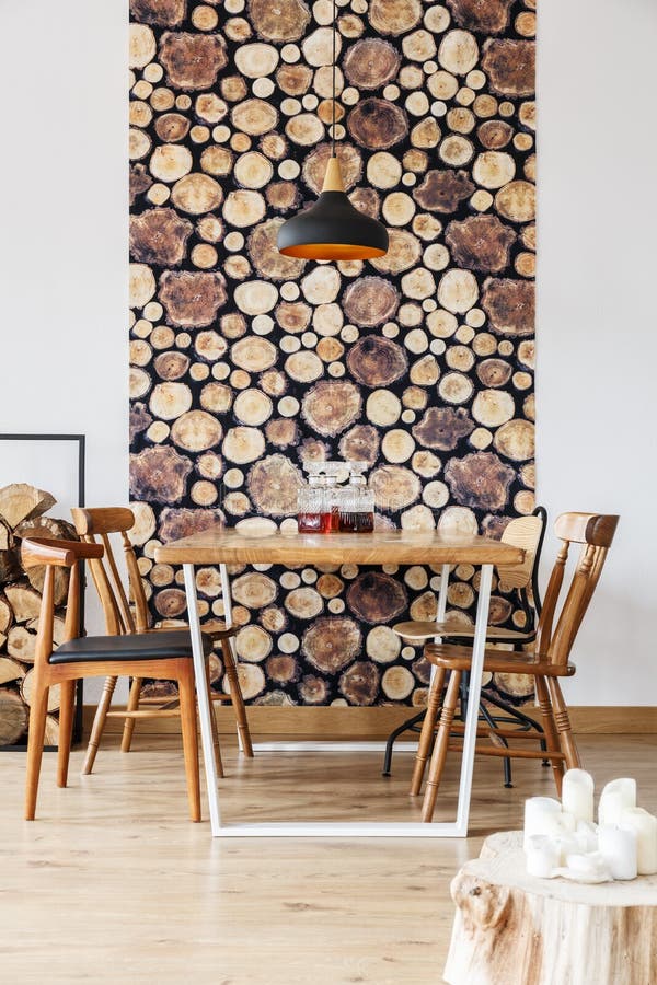 Loft with log rustic decor stock image. Image of space - 99690711