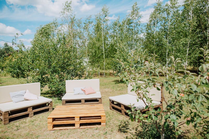 Loft Lounge Area Wooden Sofas Activity Garden Stock Photo - Image of ...