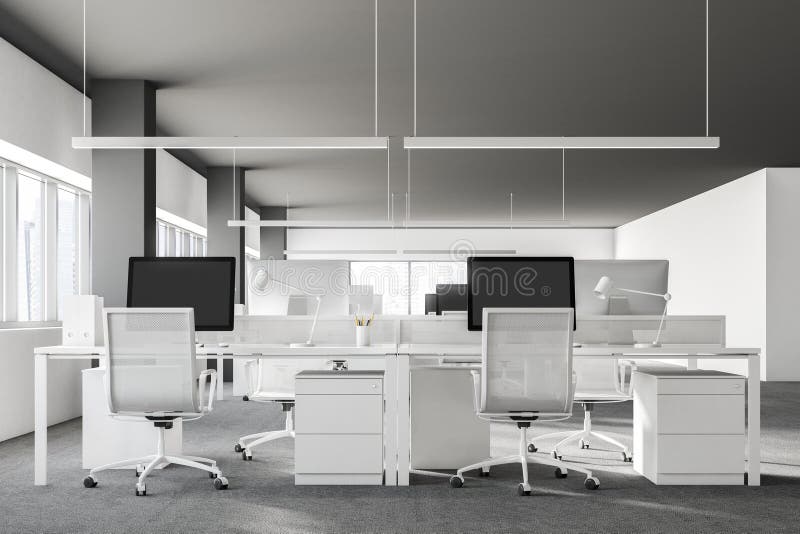 Black Ceiling Office Workplace, Front View Stock Illustration ...