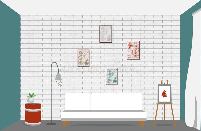 Loft Room Interior. Vector Illustration. Stock Vector - Illustration of ...