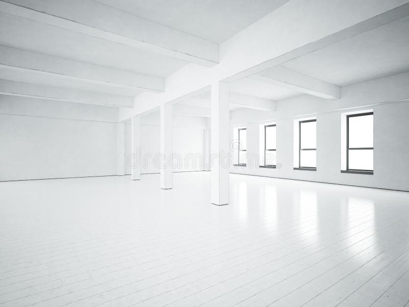 Loft Space. White Concrete Walls. Stock Photo - Image of gallery, room ...
