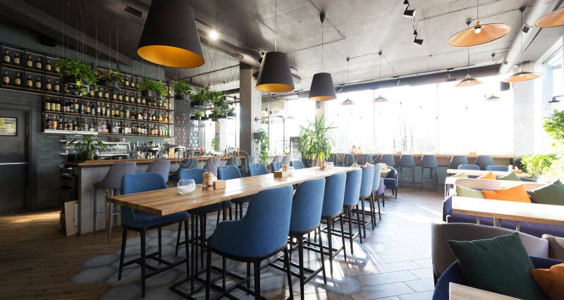 Loft Style Cafe and Bar with Luxury Alcohol on Shelves Stock ...