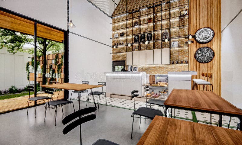 Loft Style Cafe with Loft Style. Interior 3D Generate Stock ...
