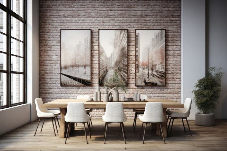 Loft-style Dining Room Interior with Brick Wall Stock Illustration ...