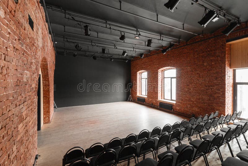 Loft Style. Hall with Black Chairs for Webinars and Conferences. a Huge ...