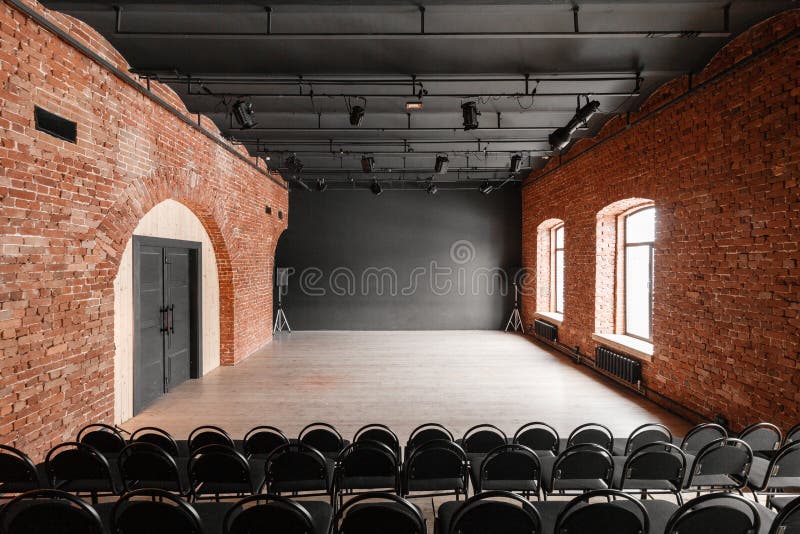 Loft Style. Hall with Black Chairs for Webinars and Conferences Stock ...
