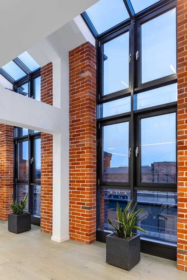 Loft Interior with Big Windows Stock Image - Image of interior, house ...