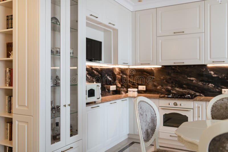 Loft-style Kitchen in White with Table Editorial Image - Image of house ...