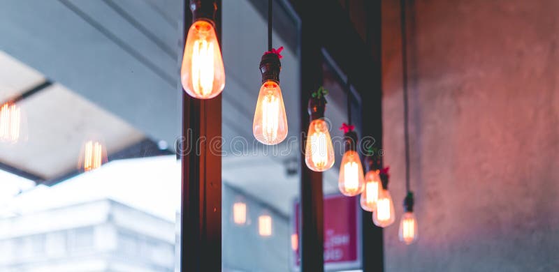 Loft Style of Light Bulbs for Decorated Interior Room of Cafe Stock ...