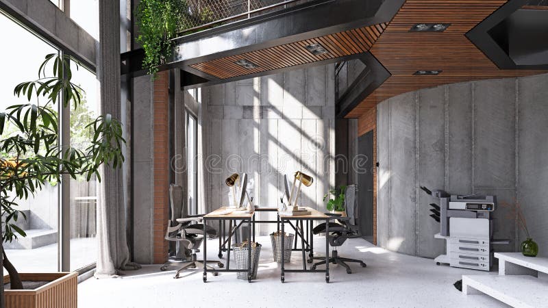 Loft style modern office stock illustration. Illustration of desk ...