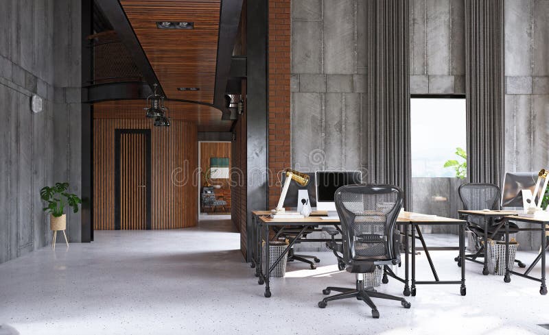 Loft style modern office stock illustration. Illustration of desk - 270346054