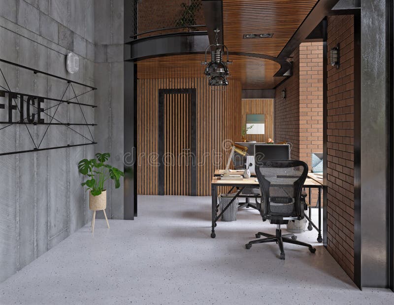 Loft style modern office stock illustration. Illustration of furniture ...