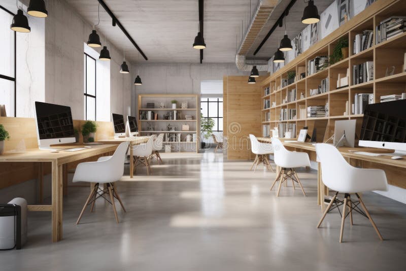 Loft-style Hi-tech Open Space Office with Floor-to-ceiling Windows and ...