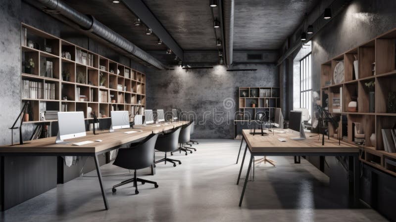 Loft-style Office, Large Modern Computers, Office Tables and Chairs ...