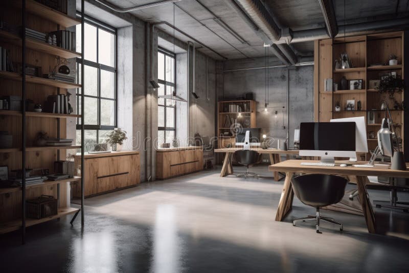 Loft-style Office, Large Modern Computers, Office Tables and Chairs ...