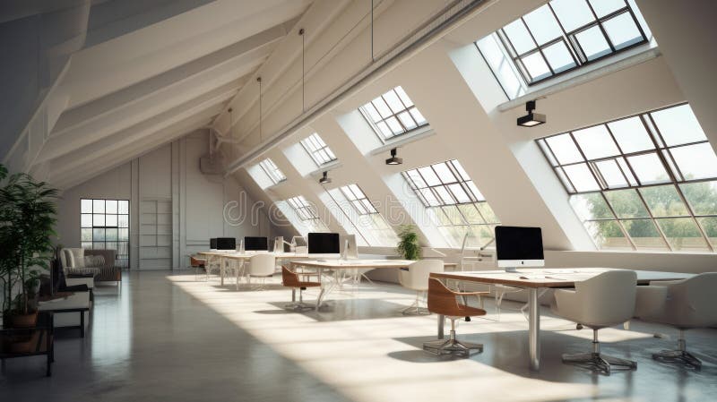 Loft Style Open Space Eco-office in a Modern Building. Ceiling with ...