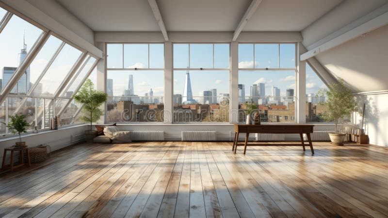 Loft Style White Room New Empty Penthouse Apartment. Generative AI ...
