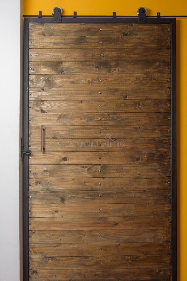 Loft Style Wooden Door in Modern House Stock Image - Image of frame ...