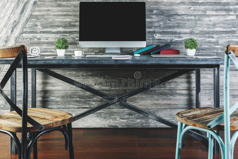 Loft Interior with Empty Computer Stock Image - Image of interior ...