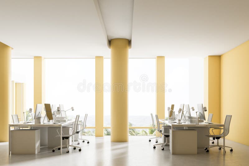 Loft Yellow Office Interior with Columns Stock Illustration ...