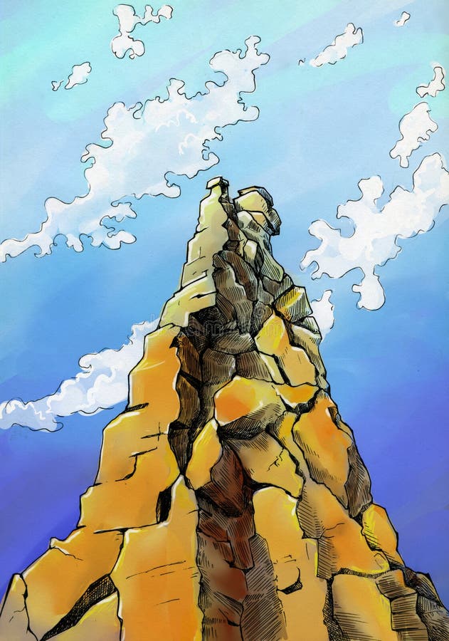 Lofty Mountain with Trees on Top Stock Illustration - Illustration of ...