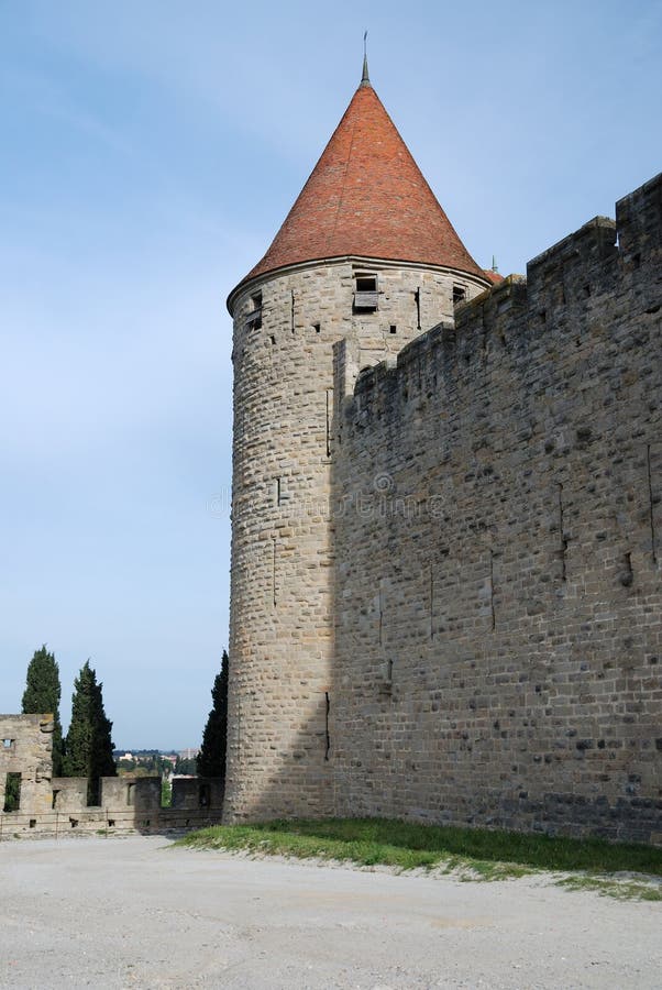 Lofty Tower and Defense Walls of Castle Stock Photo - Image of defense ...
