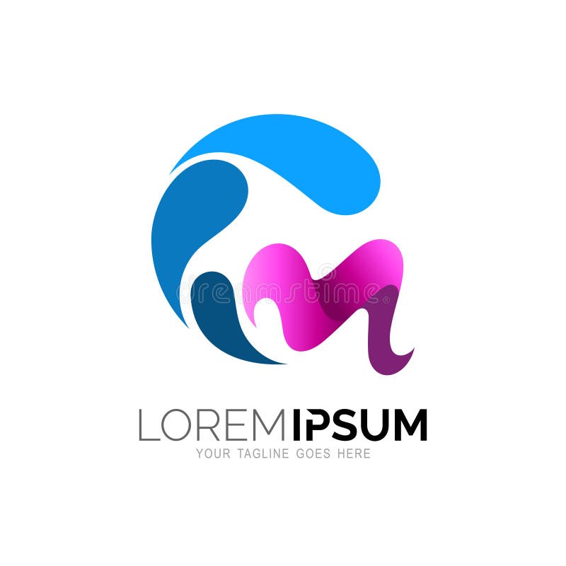 Logótipo Das Letras CM, Logotipo Da Letra Cm Com Onda Ilustração do ...