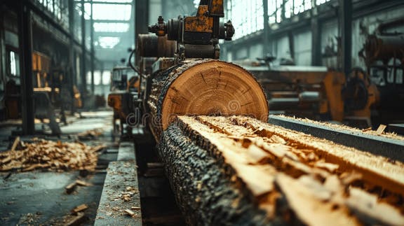 Log is Being Cut in Half by a Machine Stock Image - Image of ...